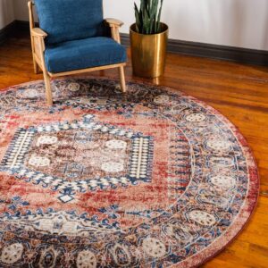 Unique Loom Utopia Collection Area Rug - Larissa (7'Round, Terracotta/ Blue)