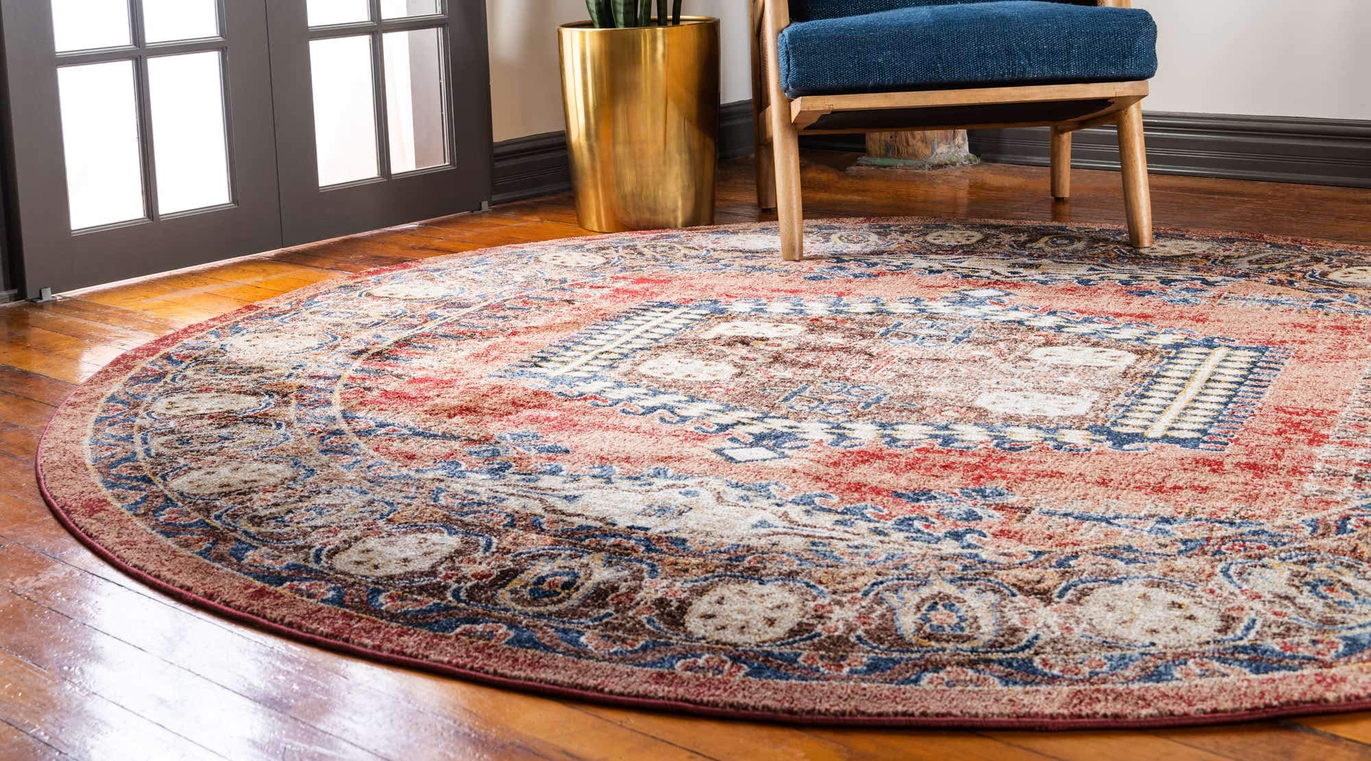 Unique Loom Utopia Collection Area Rug - Larissa (7'Round, Terracotta/ Blue)