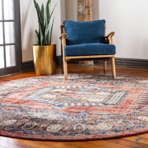 Unique Loom Utopia Collection Area Rug - Larissa (7'Round, Terracotta/ Blue)