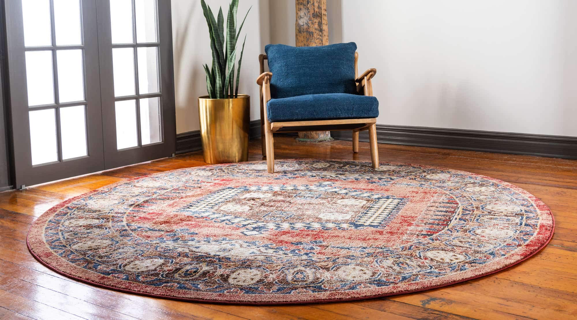 Unique Loom Utopia Collection Area Rug - Larissa (7'Round, Terracotta/ Blue)