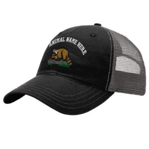 custom trucker hat richardson raccoon b embroidery animal name cotton soft mesh cap snaps - black/charcoal, personalized text here