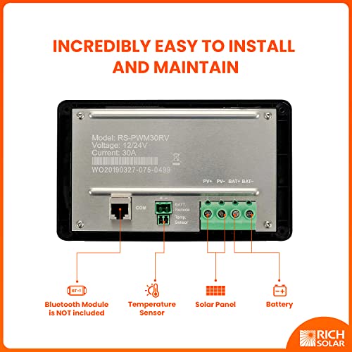 RICH SOLAR 30A 12V/24V PWM Flush Mount Solar Charge Controller w/LCD Display