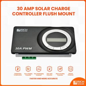 RICH SOLAR 30A 12V/24V PWM Flush Mount Solar Charge Controller w/LCD Display