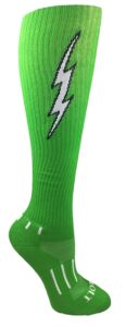 moxy socks youth lime with white knee-high insane bolt soccer socks