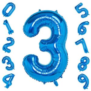 blue 3 balloons,40 inch birthday foil balloon party decorations supplies helium mylar digital balloons (blue number 3)