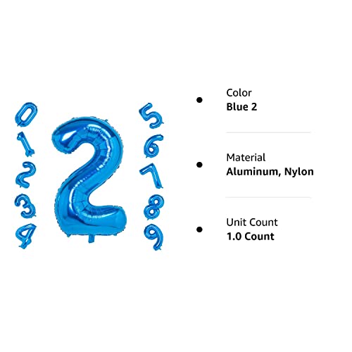 Blue 2 Balloons,40 Inch Birthday Foil Balloon Party Decorations Supplies Helium Mylar Digital Balloons (Blue Number 2)