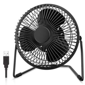 easyacc 6 inch usb desk fan, small usb desk fan, [small quiet strong airflow and 360° rotating personal table cooling fan] usb powered portable fan, 2 speed（3.3~4.1 m/s black (usb powered only)