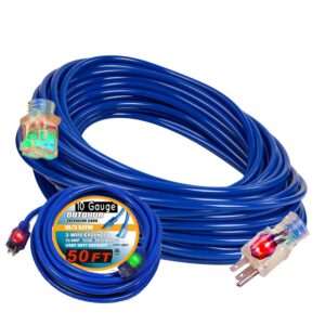 pizety 50 ft 10 gauge heavy duty indoor outdoor extension cord 125 volt, 1875 watt, 5-15p/r, ul listed 10 gauge extension cord 3 prong 50 ft 10/3 extension cord