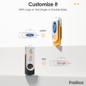 Possibox Custom Swivel USB Flash Drive 16GB Promotional Product Personalized with Your Logo - Bulk USB 2.0 - Customizable 100 Pack