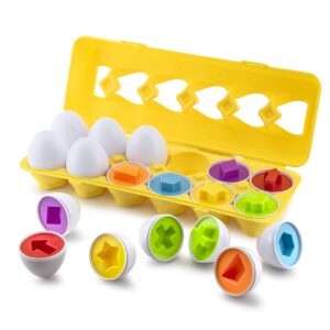 play brainy™ shape and color matching eggs – easter egg toy – educational montessori stem toy for toddlers and preschoolers – great for color and shape recognition development – set of 12 shape eggs,