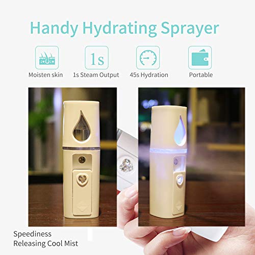 Nano Facial Steamer Mist Spray Eyelash Extensions Cleaning Pores Water SPA Moisturizing Hydrating Face Sprayer USB Rechargeable Mini Beauty Device - Summer Gives You Cool (White)