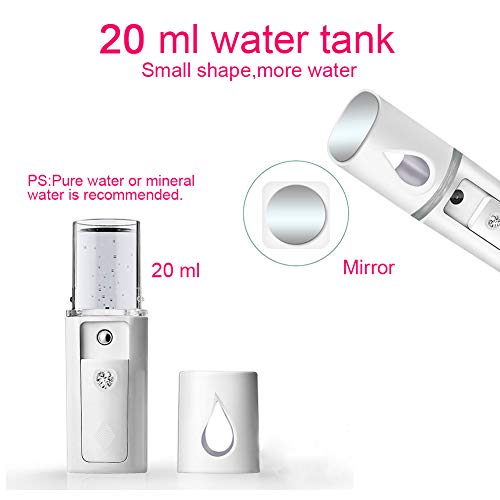 Nano Facial Steamer Mist Spray Eyelash Extensions Cleaning Pores Water SPA Moisturizing Hydrating Face Sprayer USB Rechargeable Mini Beauty Device - Summer Gives You Cool (White)