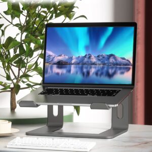 SOUNDANCE Laptop Stand, Aluminum Computer Riser, Ergonomic Laptops Elevator for Desk, Metal Holder Compatible with 10 to 15.6 Inches Notebook Computer, Grey