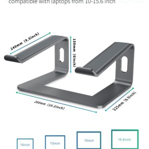 SOUNDANCE Laptop Stand, Aluminum Computer Riser, Ergonomic Laptops Elevator for Desk, Metal Holder Compatible with 10 to 15.6 Inches Notebook Computer, Grey