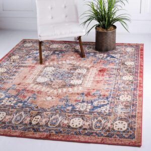 unique loom utopia collection area rug - larissa (7'square, terracotta/ blue)