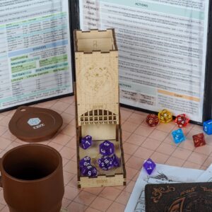 Castle Dice Tower with Tray Wood Laser Cut Dragon Carving Easy Roller Perfect for Board Game, D&D and RPG (Castle)