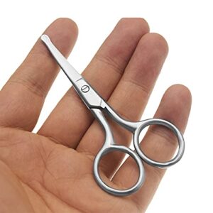 Motanar Professional Grooming Scissors for Personal Care Facial Hair Removal and Ear Nose Eyebrow Trimming Stainless Steel Fine Straight Tip Scissors 3.5” Curved