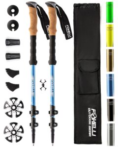 foxelli hiking poles – lightweight & collapsible with comfortable cork grips, easily adjustable for all heights, includes carry bag and accessories