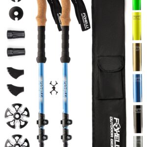 Foxelli Hiking Poles – Lightweight & Collapsible with Comfortable Cork Grips, Easily Adjustable for All Heights, Includes Carry Bag and Accessories