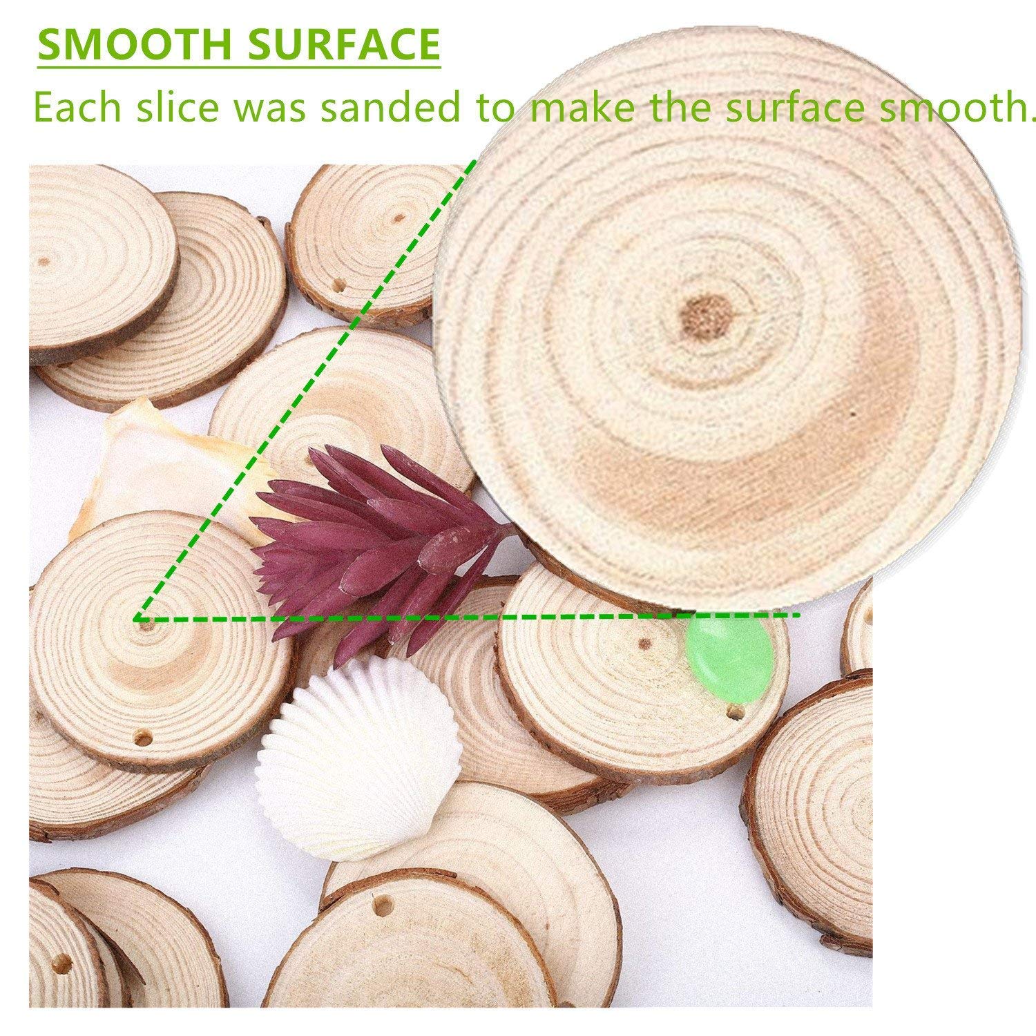 Natural Wood Slices TICIOSH 50 Pcs 2.4-2.8 inches Craft Unfinished Wood kit Predrilled with Hole Wooden Circles for DIY Crafts Wedding Decorations Christmas Ornaments Arts Wood Slices