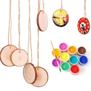 Natural Wood Slices TICIOSH 50 Pcs 2.4-2.8 inches Craft Unfinished Wood kit Predrilled with Hole Wooden Circles for DIY Crafts Wedding Decorations Christmas Ornaments Arts Wood Slices