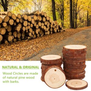 Natural Wood Slices TICIOSH 50 Pcs 2.4-2.8 inches Craft Unfinished Wood kit Predrilled with Hole Wooden Circles for DIY Crafts Wedding Decorations Christmas Ornaments Arts Wood Slices