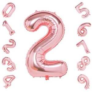 rose gold 2 balloons,40 inch birthday foil balloon party decorations supplies helium mylar digital balloons (rose gold number 2)