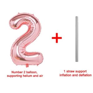 Rose Gold 2 Balloons,40 Inch Birthday Foil Balloon Party Decorations Supplies Helium Mylar Digital Balloons (Rose Gold Number 2)