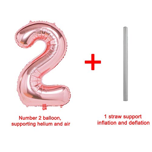 Rose Gold 2 Balloons,40 Inch Birthday Foil Balloon Party Decorations Supplies Helium Mylar Digital Balloons (Rose Gold Number 2)