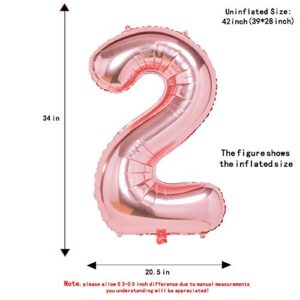 Rose Gold 2 Balloons,40 Inch Birthday Foil Balloon Party Decorations Supplies Helium Mylar Digital Balloons (Rose Gold Number 2)