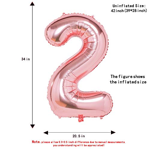 Rose Gold 2 Balloons,40 Inch Birthday Foil Balloon Party Decorations Supplies Helium Mylar Digital Balloons (Rose Gold Number 2)