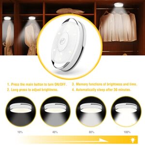 LED Puck Light, led Lights Battery Operated with Remote Control, Wireless Soft Lighting, Under Cabinet Lighting for Kitchen, Timer+ Dimmer, 4000K Warm White, 6 Pack