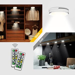 LED Puck Light, led Lights Battery Operated with Remote Control, Wireless Soft Lighting, Under Cabinet Lighting for Kitchen, Timer+ Dimmer, 4000K Warm White, 6 Pack