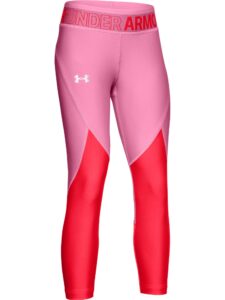 under armour armour heatgear color block crop, lipstick (691)/beta, youth large