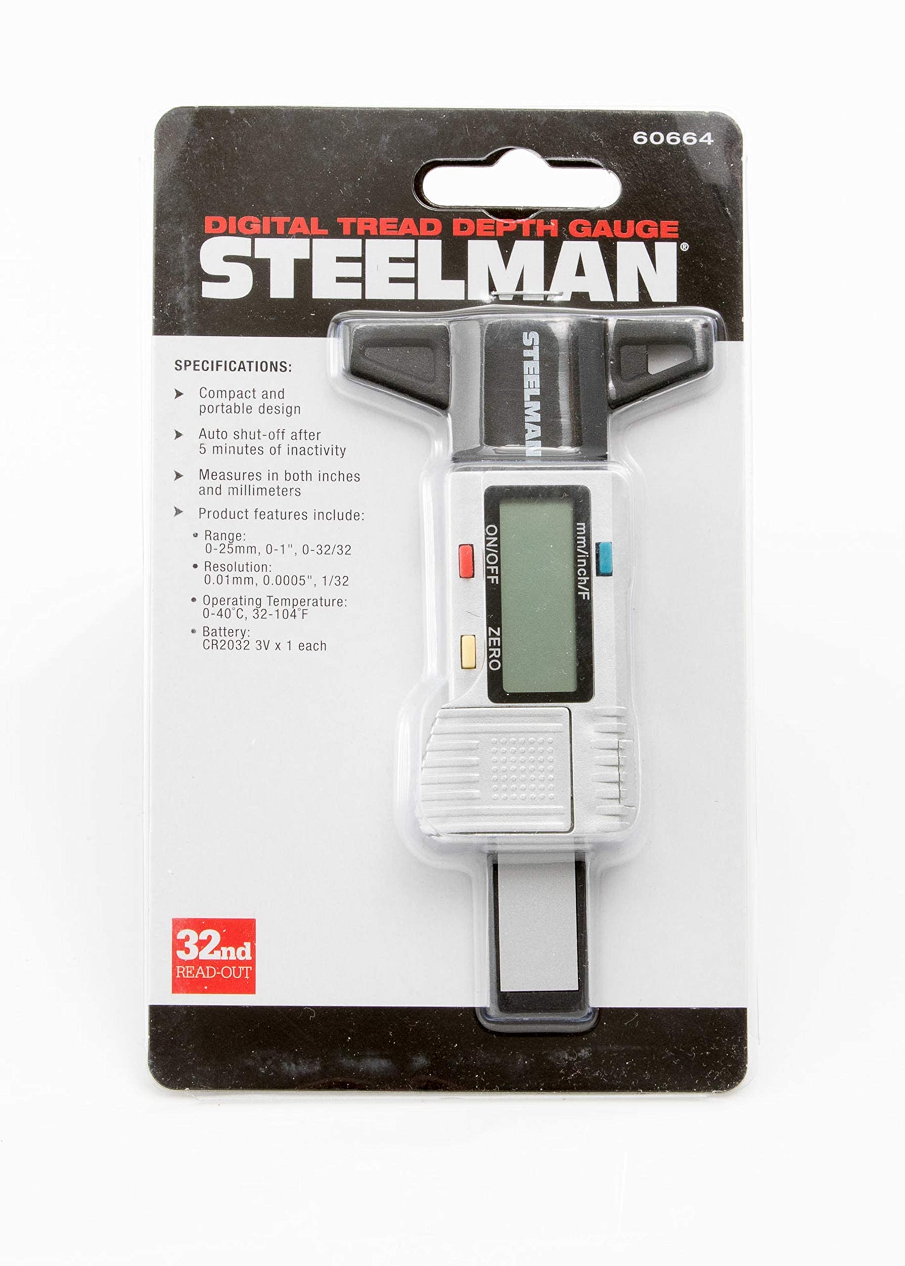 Steelman Digital Tire Tread Depth Gauge, 3 Modes - Fractional Inch, Decimal Inch, and Millimeter, Zeroable