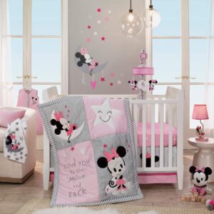 lambs & ivy disney baby minnie mouse 4 piece nursery crib bedding set, pink