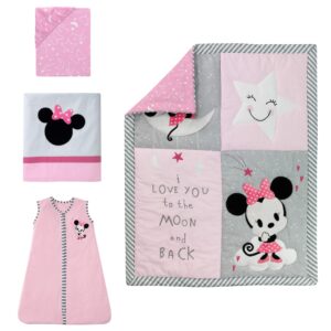 Lambs & Ivy Disney Baby Minnie Mouse 4 Piece Nursery Crib Bedding Set, Pink