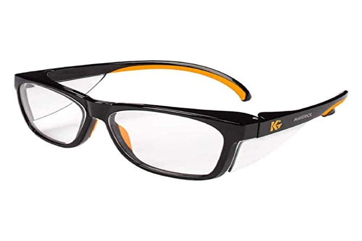 KleenGuard™ Maverick Eye Protection, (49312), Clear Anti-Glare Lenses with Black Frame and Orange Tips (Qty 1)