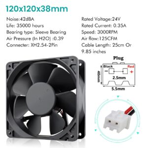 Wathai 120x120x38mm 120mm 24V 2Pin Brushless DC Industrial Cooling Case Fan