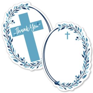 big dot of happiness blue elegant cross - shaped cards - boy religious party thank you note with envelopes - set of 12