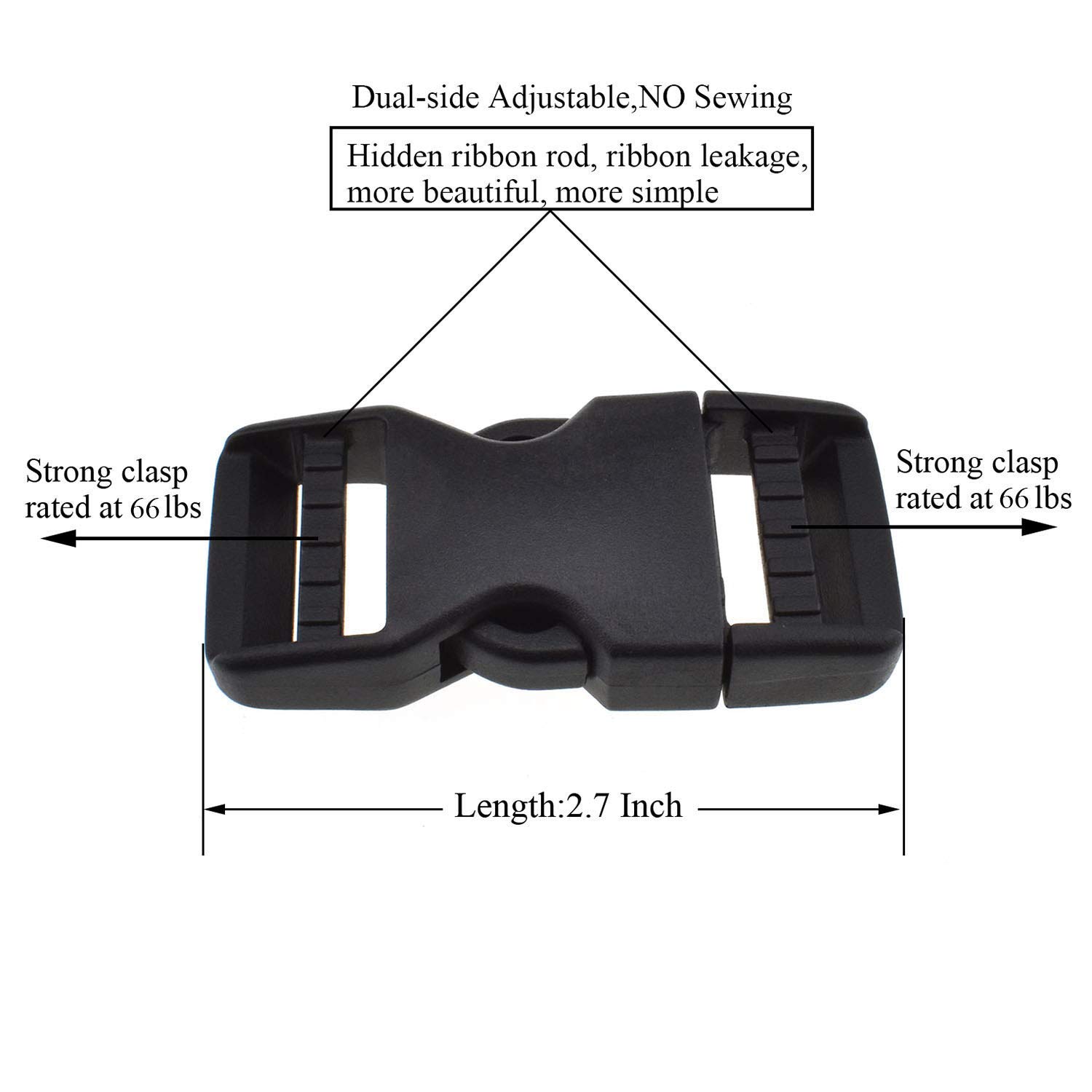 SGH Pro Quick Side Release Buckles 1" Wide 4 Pack Dual Adjustable No Sewing Clips Snaps Heavy Duty Plastic Replacement for Nylon Strap Boat Cover Backpack Fanny Pack Nylon Webbing Belt Dog Collars