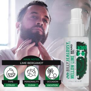 Billy Jealousy Beard Oil for Men, Weightless, Low Shine, and Hydrating Beard Moisturizer for Softer Hair, Helps Prevent Itching and Flakes, Mellow Lime, 2 Fl Oz