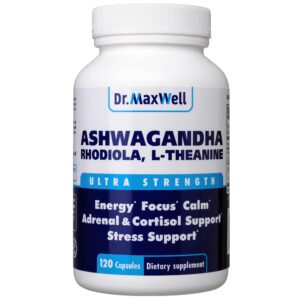 dr. maxwell cortisol manager supplement, supports relaxation, mood & sleep in times of occasional stress, ashwagandha rhodiola adaptogens, helps maintain normal cortisol levels, 120 capsules