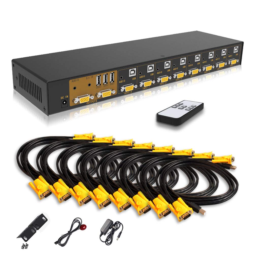 eKL VGA KVM Switch 8 Port in 2 Out Switcher 8x2 Supports Basic Keyboard and Mouse Audio USB 2.0 Devices Sharing 8 Computers