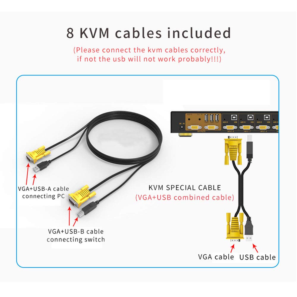 eKL VGA KVM Switch 8 Port in 2 Out Switcher 8x2 Supports Basic Keyboard and Mouse Audio USB 2.0 Devices Sharing 8 Computers