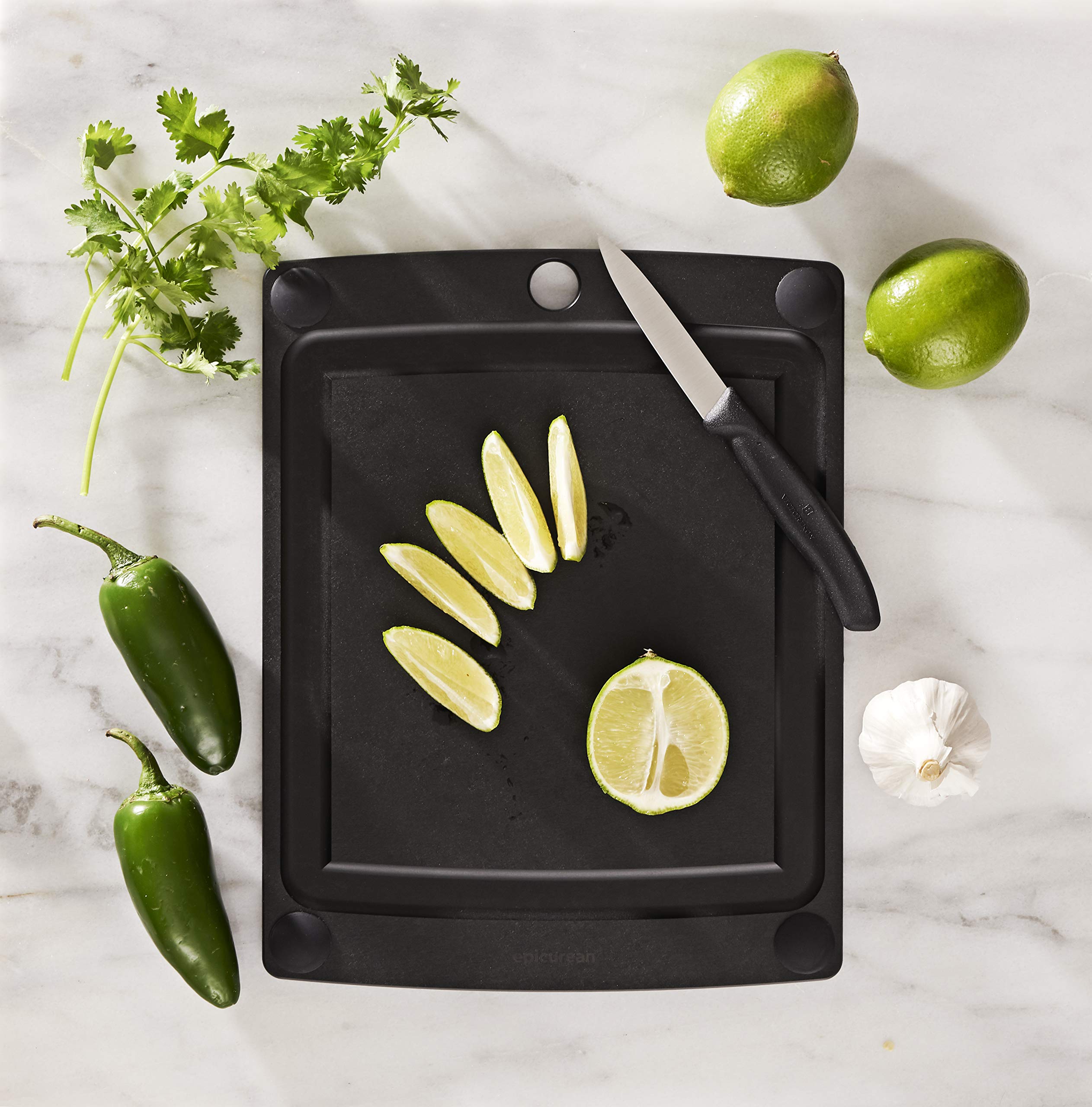 Epicurean All-In-One Cutting Board with Non-Slip Feet and Juice Groove, 11.5" × 9", Slate/Black