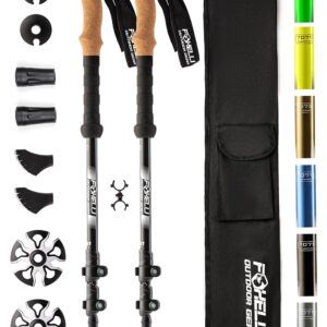 Foxelli Hiking Poles – Lightweight & Collapsible with Comfortable Cork Grips, Easily Adjustable for All Heights, Includes Carry Bag and Accessories