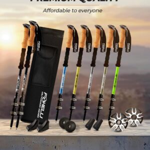 Foxelli Hiking Poles – Lightweight & Collapsible with Comfortable Cork Grips, Easily Adjustable for All Heights, Includes Carry Bag and Accessories