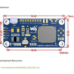 Waveshare GSM/GPRS/Bluetooth 3.0 HAT for Raspberry Pi 2B/3B/3B+/Zero/Zero W Based on SIM800C Support SMS Data Transfer ect