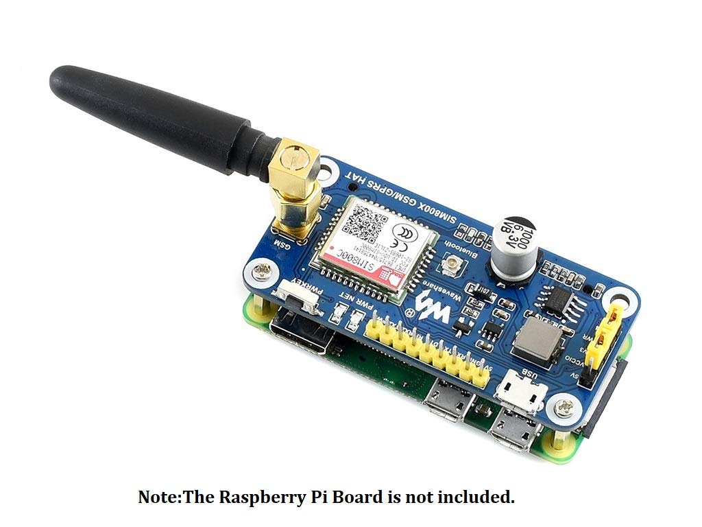 Waveshare GSM/GPRS/Bluetooth 3.0 HAT for Raspberry Pi 2B/3B/3B+/Zero/Zero W Based on SIM800C Support SMS Data Transfer ect